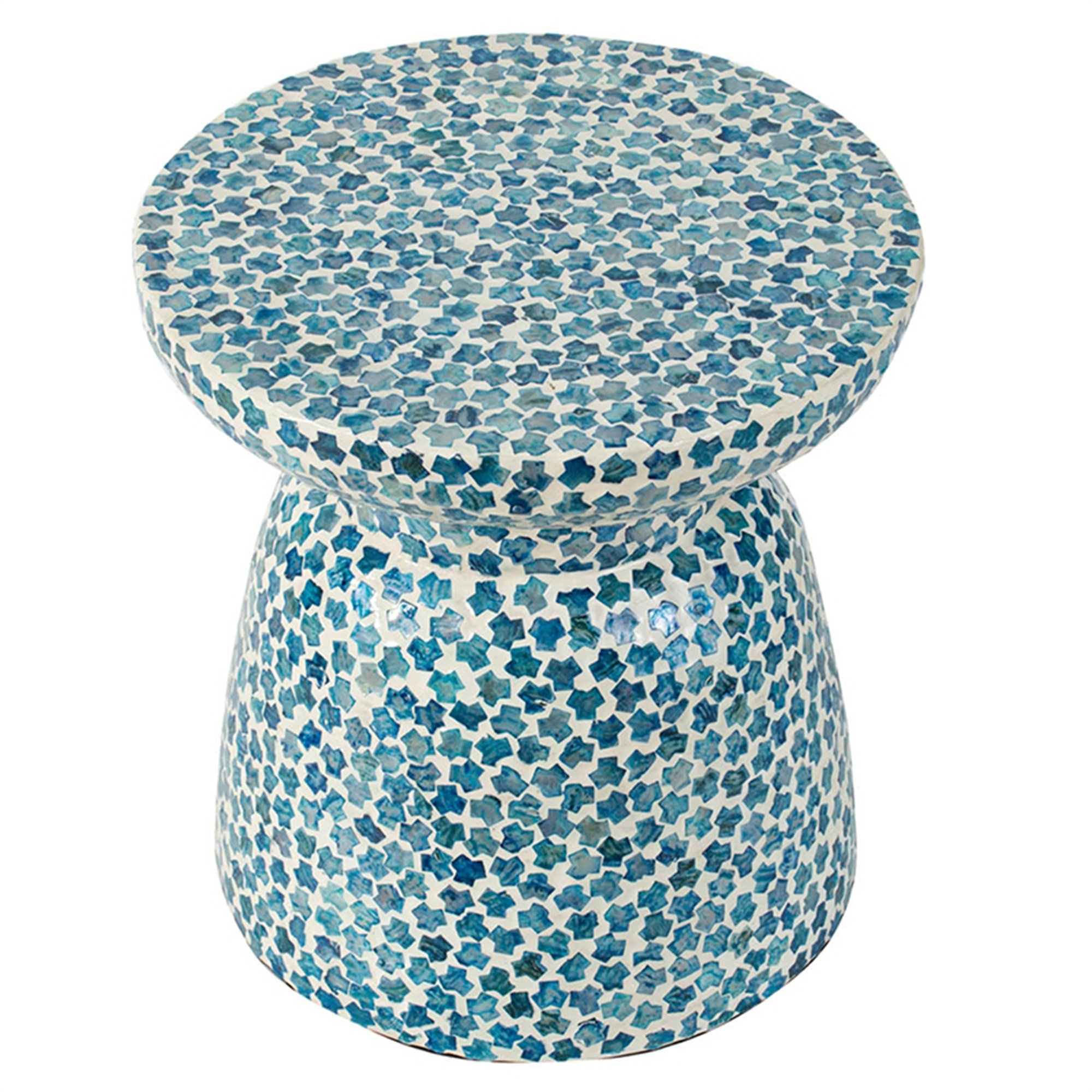 Highland Dunes D15x16" Capiz Garden Stool Small Side Tabel, Blue Accent Round End Table | Wayfair